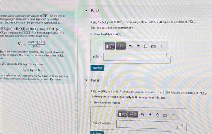 Solved mmon weak bases are derivatives of NH3, where one or | Chegg.com