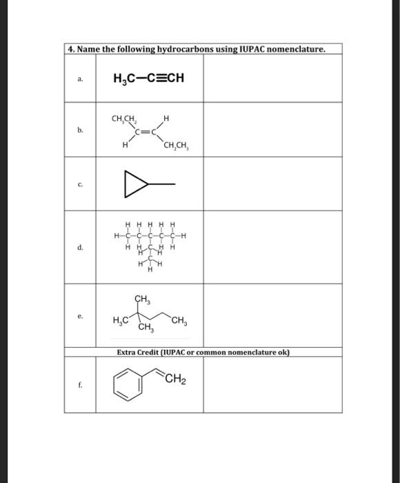 Solved 4. Name the following hydrocarbons using IUPAC | Chegg.com
