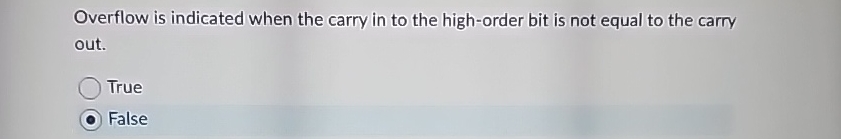 Solved Overflow is indicated when the carry in to the | Chegg.com