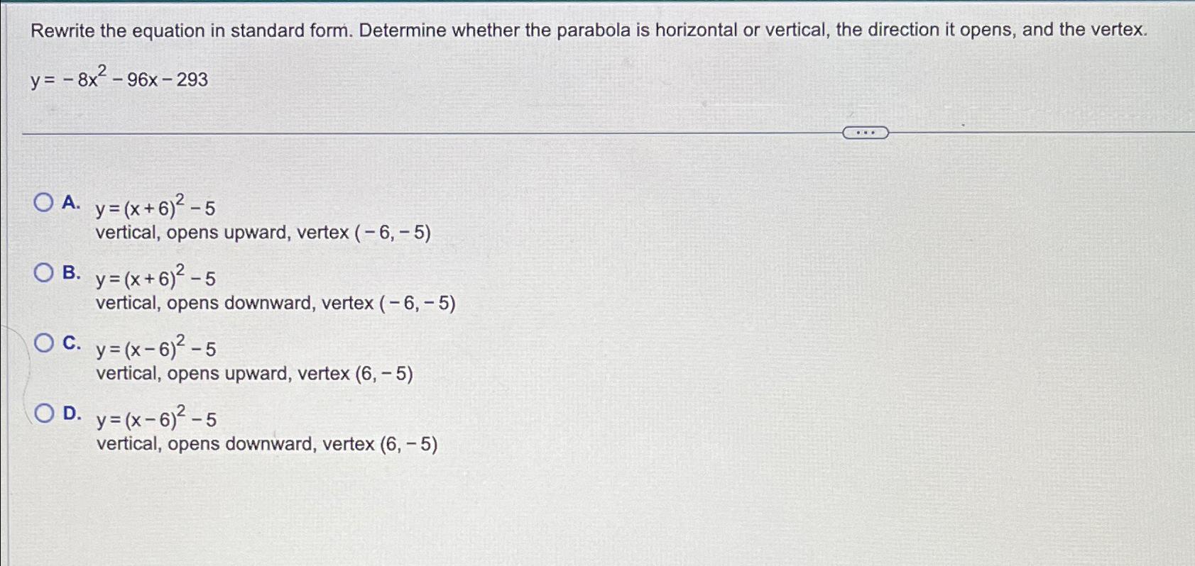Solved Rewrite the equation in standard form. Determine | Chegg.com