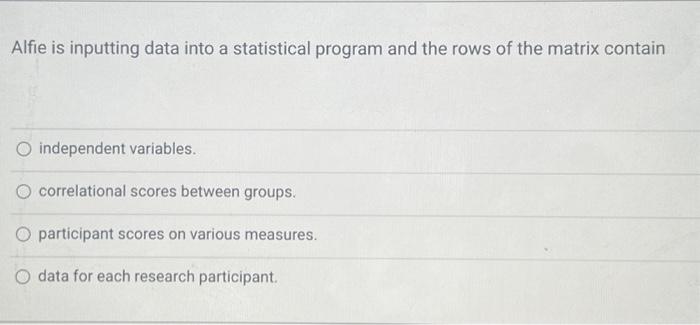 Solved Alfie is inputting data into a statistical program | Chegg.com