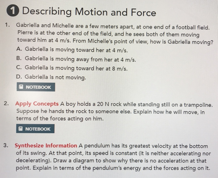 Solved Describing Motion and Force 1. Gabriella and Michelle | Chegg.com