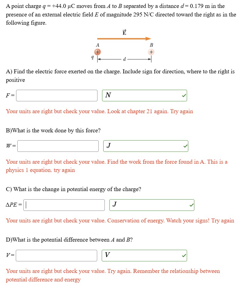 Solved A point charge q=+44.0 ﻿muC moves from A to B | Chegg.com