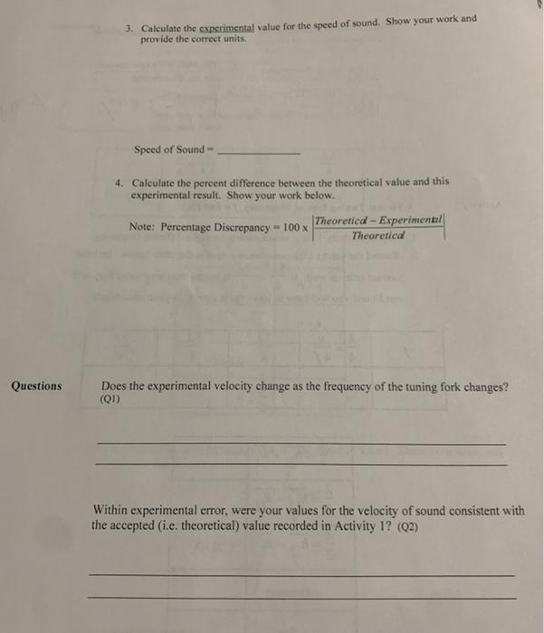 Solved 3. Calculate the experimental value for the speed of | Chegg.com