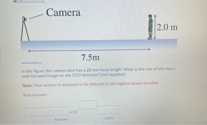 Solved Camera 2.0 m 7.5m In the figure the camera lens has a | Chegg.com