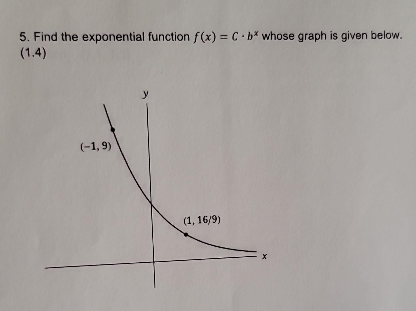 Solved 5. Find the exponential function f(x)=C⋅bx whose | Chegg.com