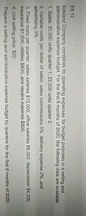 Solved E9.12 Kirkland Company combines its operating | Chegg.com
