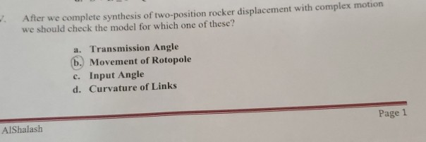 Solved After we complete synthesis of two-position rocker | Chegg.com