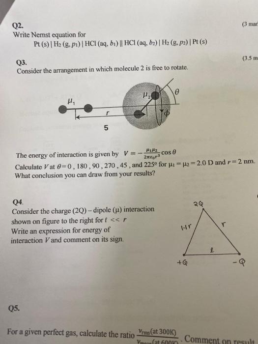 Solved Q2. Write Nemst equation for Pt(s)∣H2( | Chegg.com