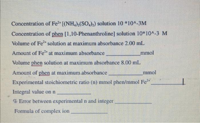 Solved Concentration of Fe2+[(NH4)2(SO4)2) solution | Chegg.com