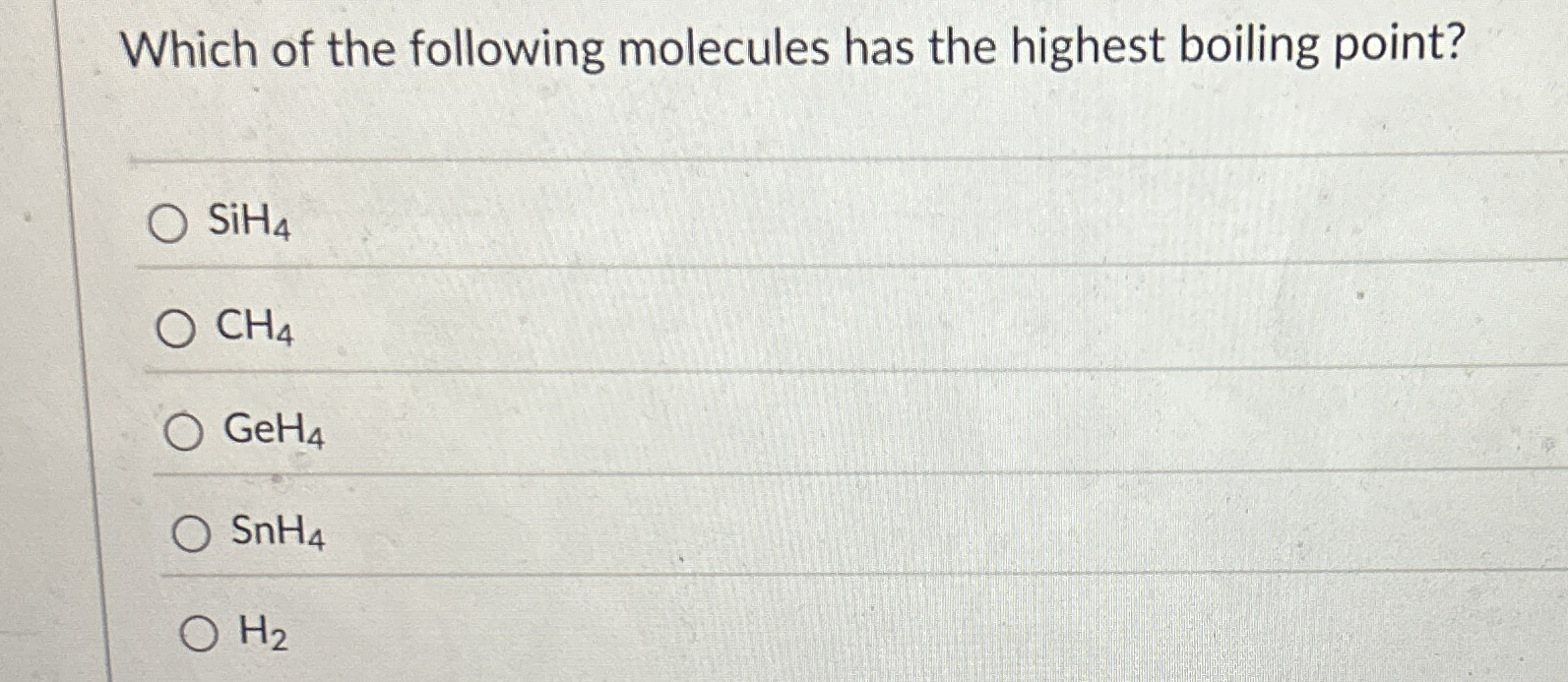 Solved Which of the following molecules has the highest | Chegg.com