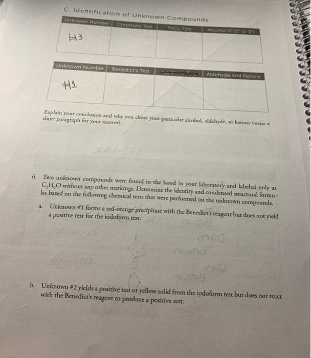 Solved C. Identification of Unknown Compounds Explain your | Chegg.com