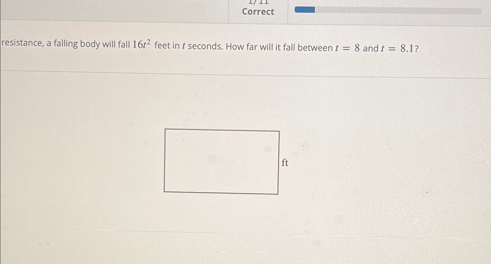 Solved Correctresistance, a falling body will fall 16t2 | Chegg.com