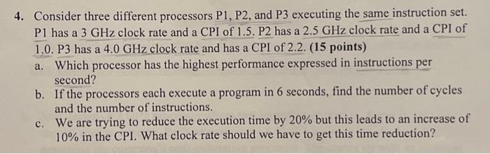 Solved 4. Consider three different processors P1,P2, and P3 | Chegg.com