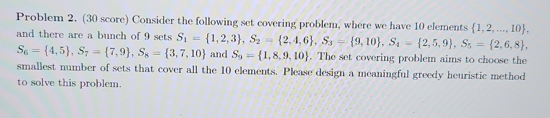 Solved Problem 2 30 Score Consider The Following Set