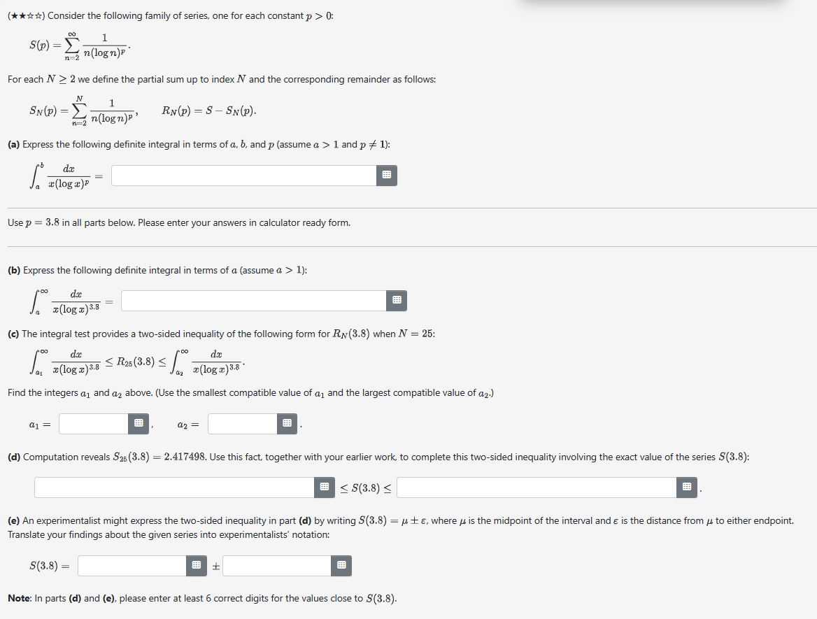 Solved S(p)=∑n=2∞1n(logn)p.For each N≥2 ﻿we define the | Chegg.com