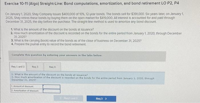 Solved Exercise 10-11 (Algo) Straight-Line: Bond | Chegg.com