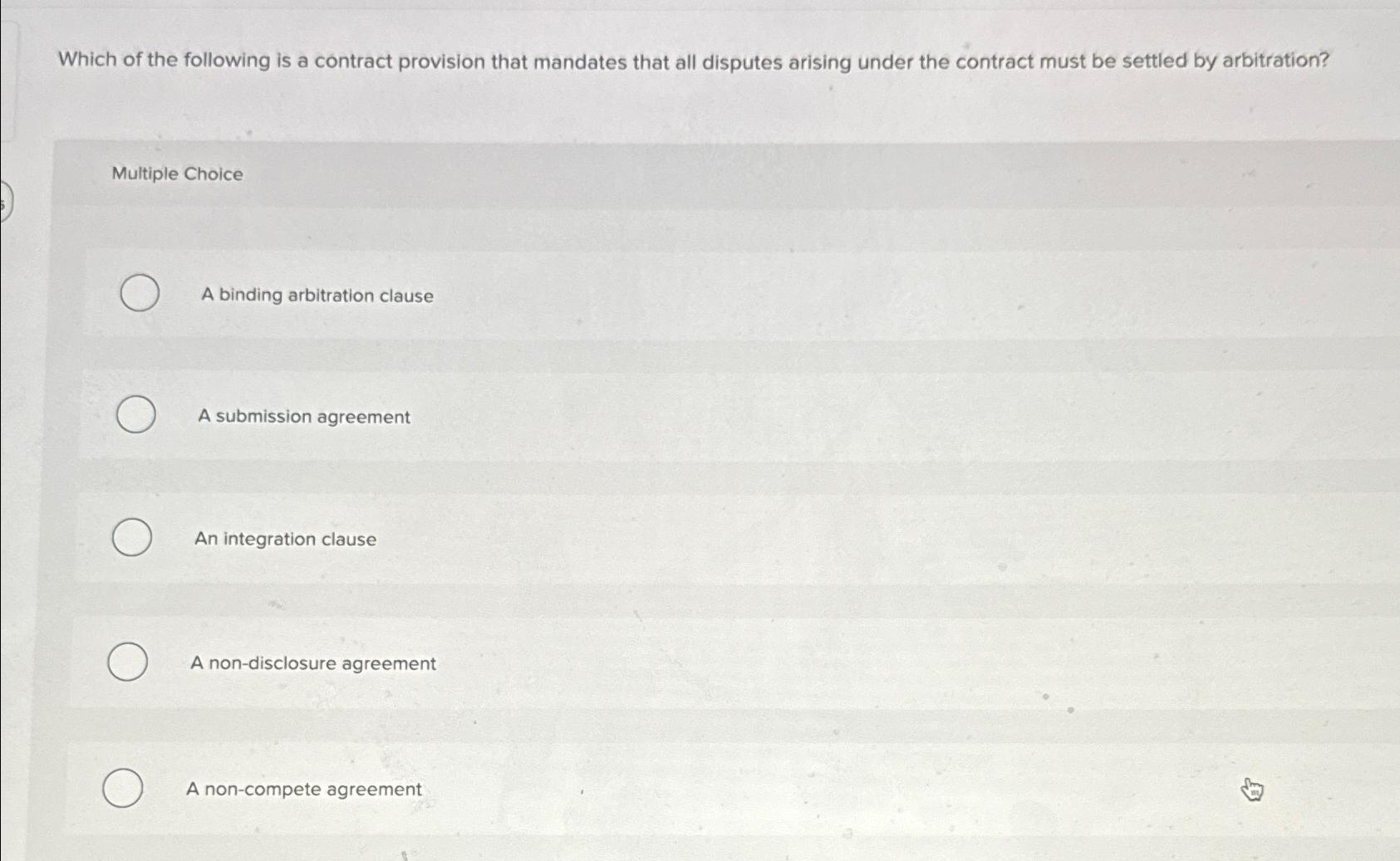 Solved Which of the following is a contract provision that | Chegg.com