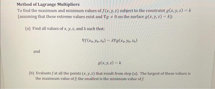 Solved Method of Lagrange Multipliers To find the maximum | Chegg.com