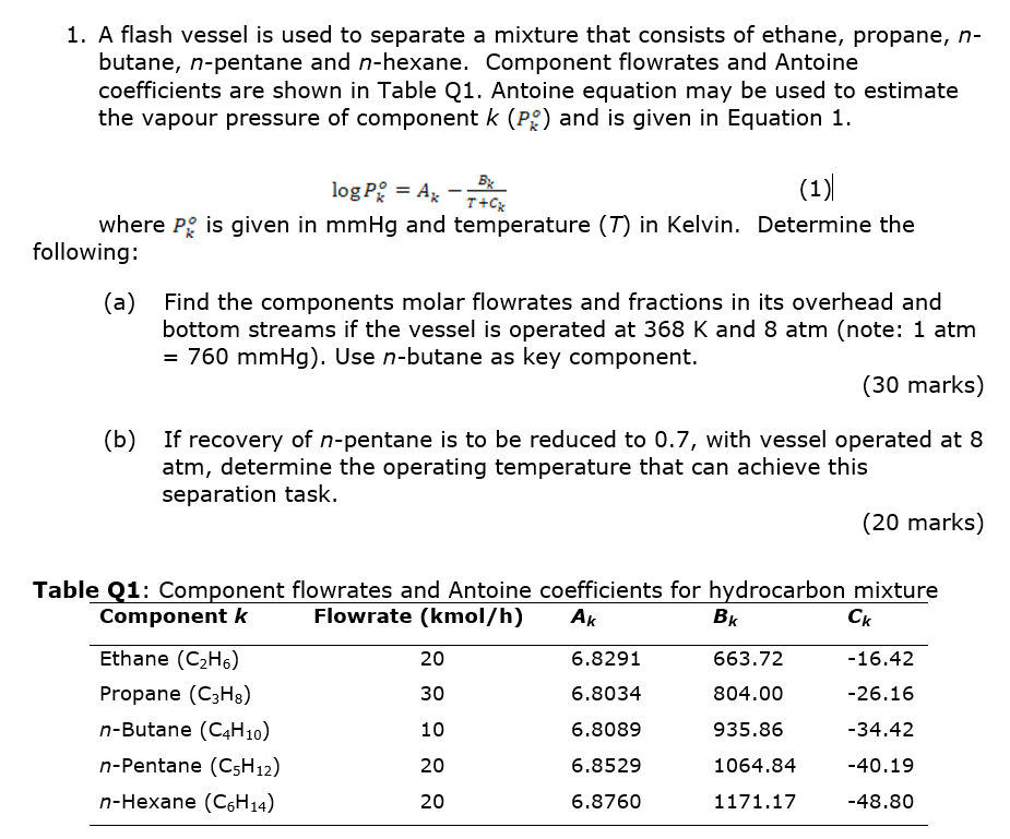 Solved A flash vessel is used to separate a mixture that | Chegg.com