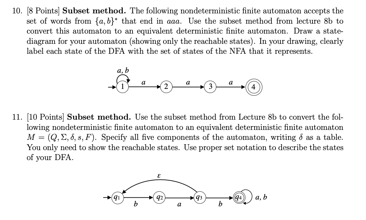 Solved [8 ﻿Points] ﻿Subset method. The following | Chegg.com