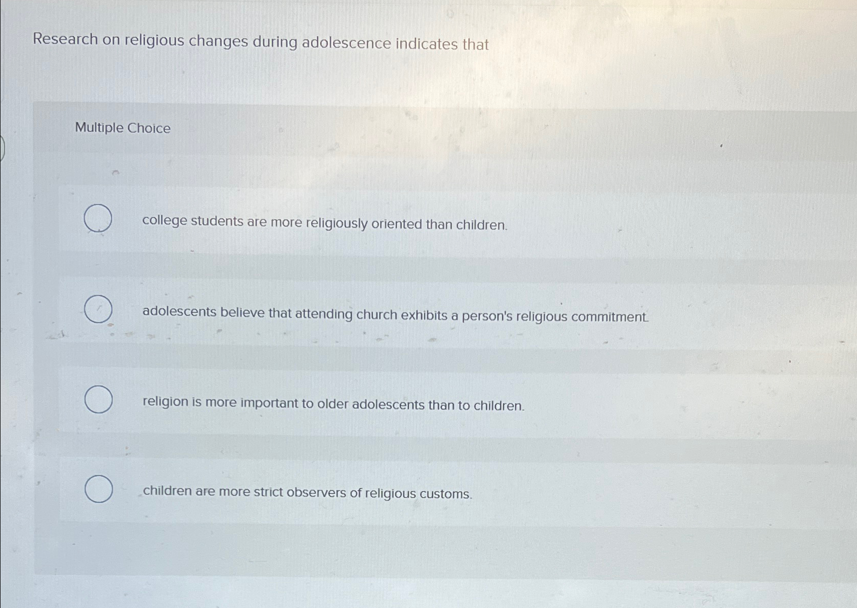 Solved Research on religious changes during adolescence | Chegg.com