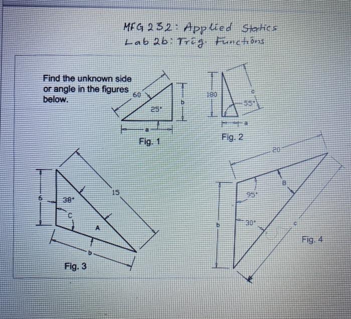 Solved MFG 232: Applied Statics Lab ab. Trig. Functions Find | Chegg.com