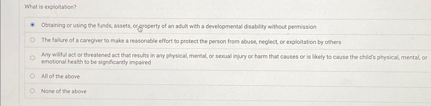 Solved What is exploitation?Obtaining or using the funds, | Chegg.com