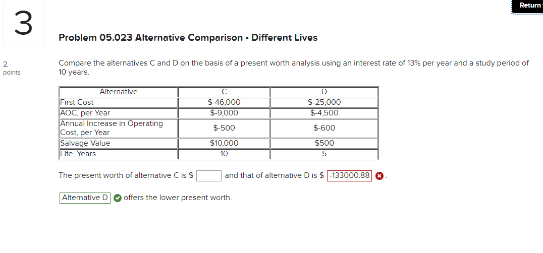 Solved Problem 05.023 ﻿Alternative Comparison - ﻿Different | Chegg.com
