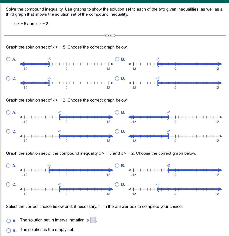 Solved Solve the compound inequality. Use graphs to show the | Chegg.com