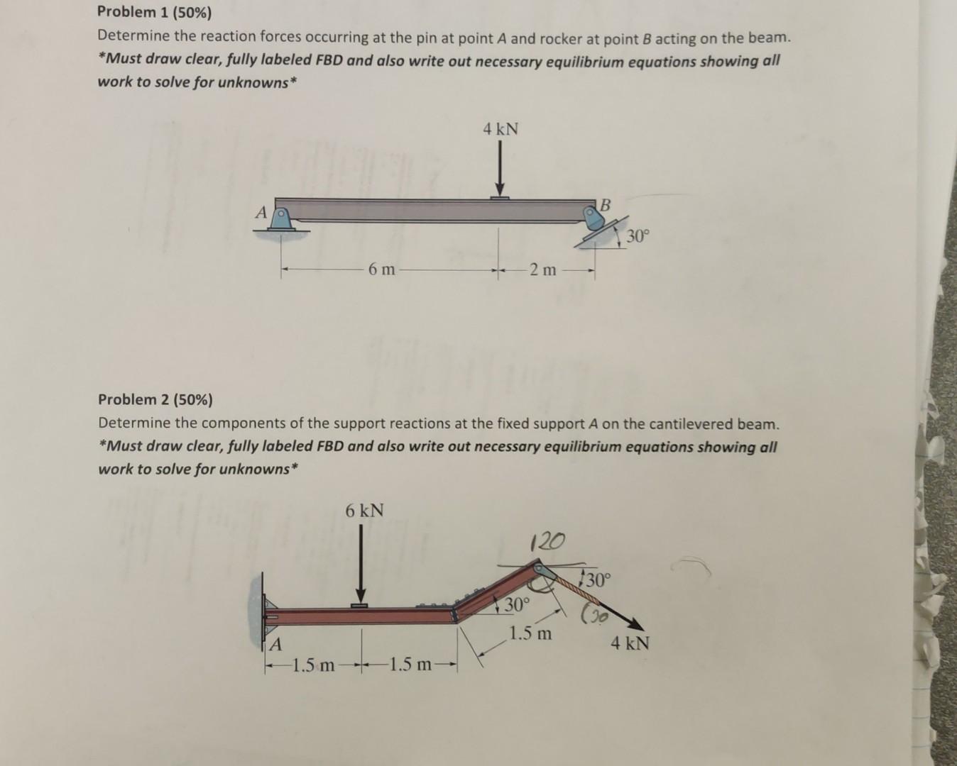 Solved Problem 1 (50%) Determine the reaction forces | Chegg.com
