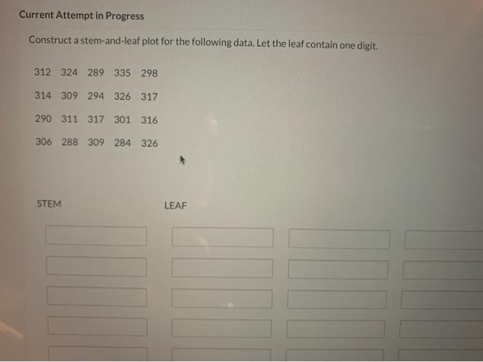 Solved Current Attempt in Progress Construct a stem-and-leaf | Chegg.com