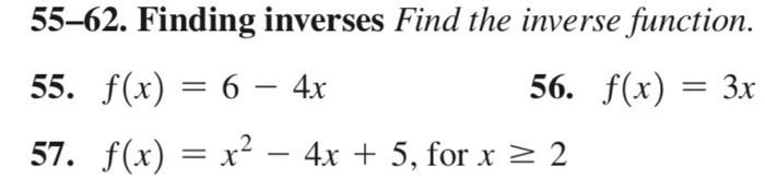 Find the inverse function of question 57 | Chegg.com