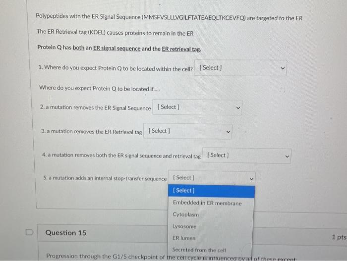 Solved Polypeptides with the ER Signal Sequence | Chegg.com