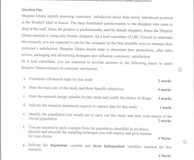 Solved Question One Shoprite Ghana intends assessing | Chegg.com