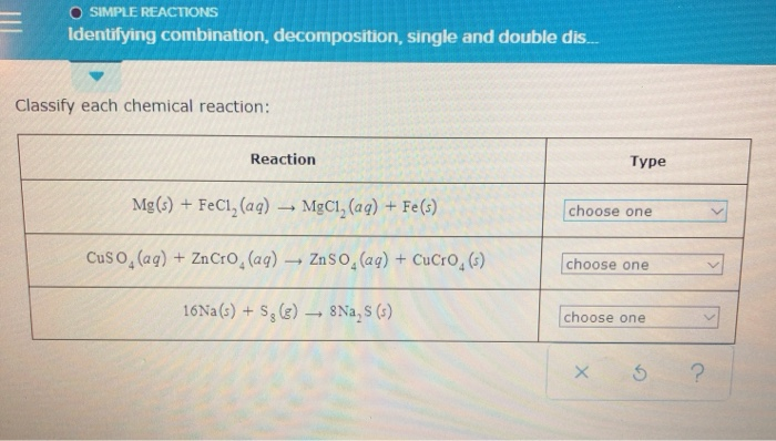 Solved O SIMPLE REACTIONS Identifying combination, | Chegg.com