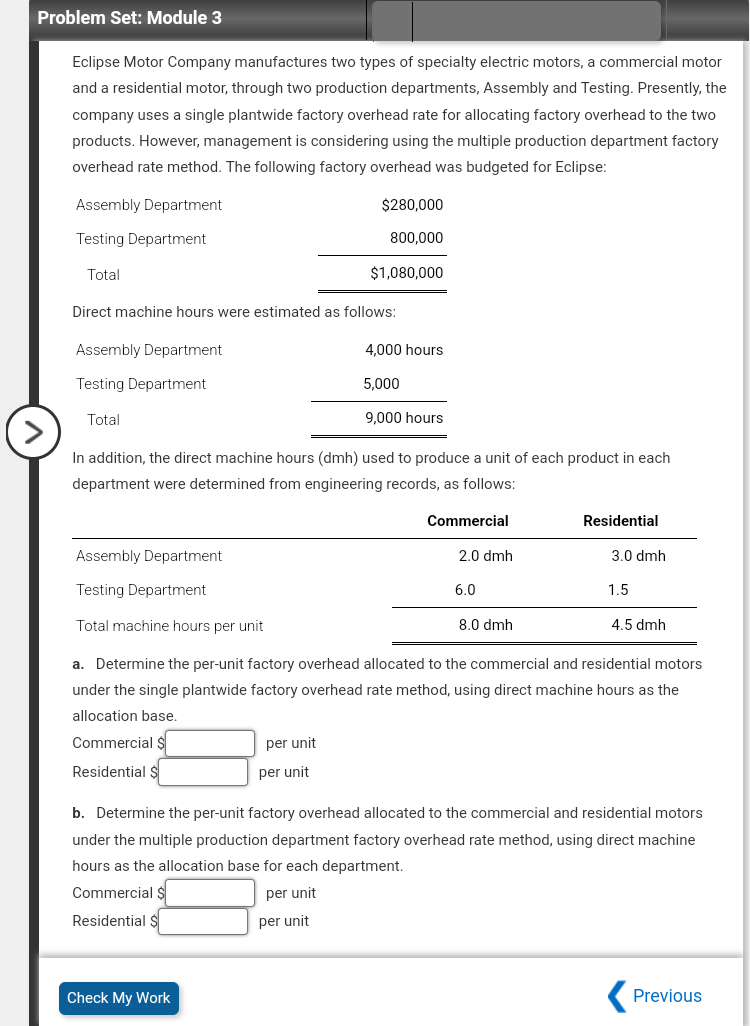 Solved Problem Set: Module 3Eclipse Motor Company | Chegg.com
