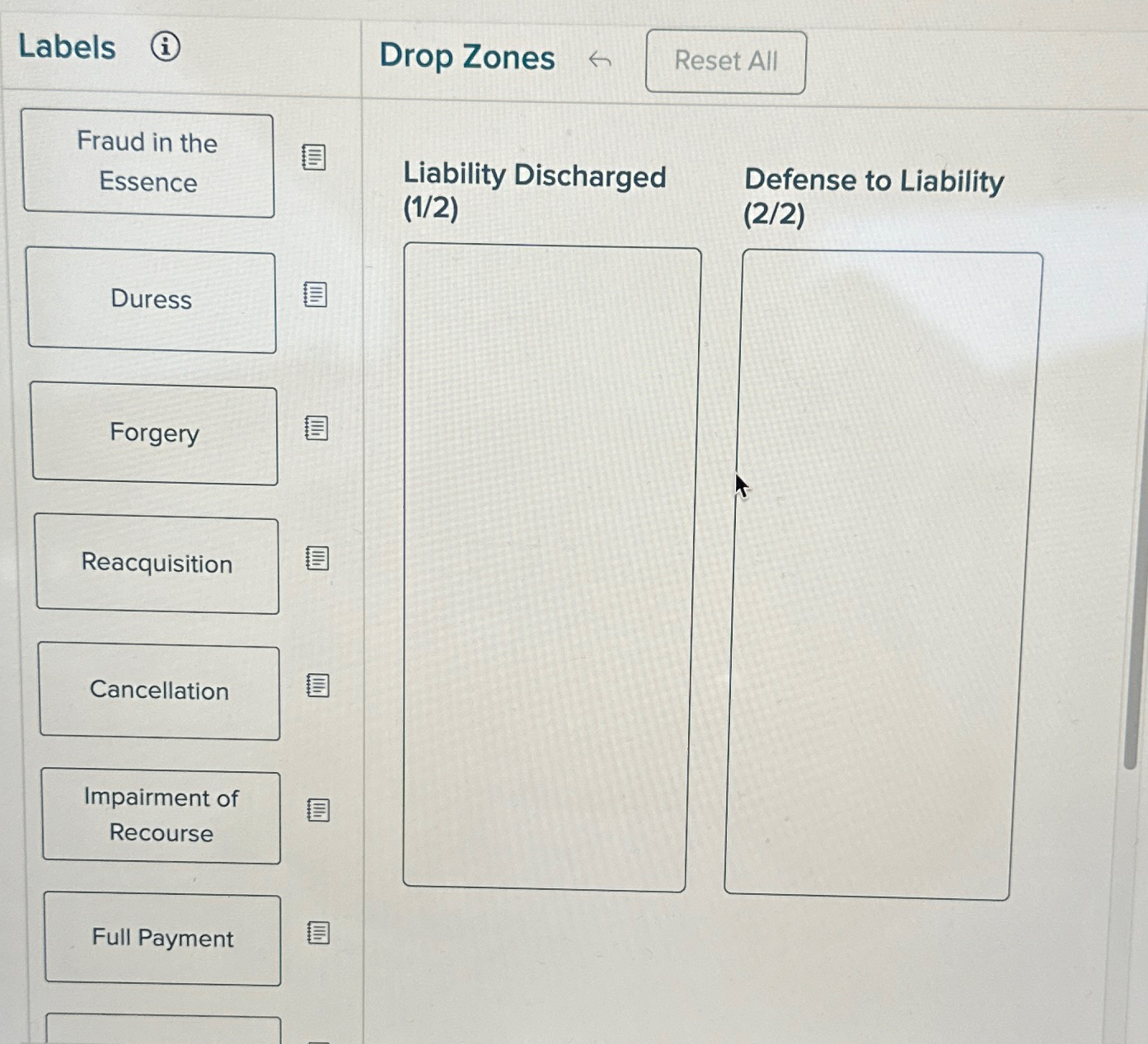Solved Labels(i)Drop ZonesLiability Discharged (1/2)Defense | Chegg.com