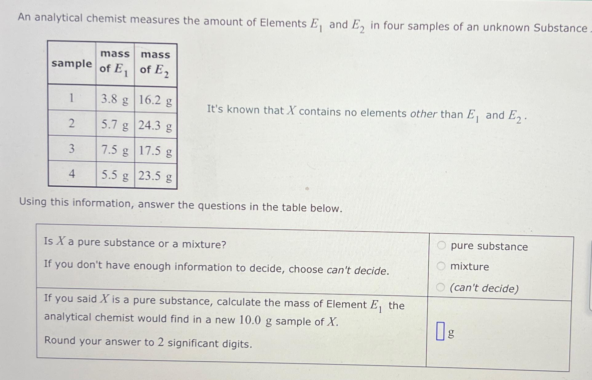 Solved An analytical chemist measures the amount of Elements | Chegg.com