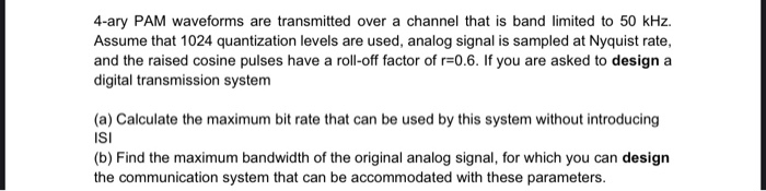 Solved 4-ary PAM waveforms are transmitted over a channel | Chegg.com