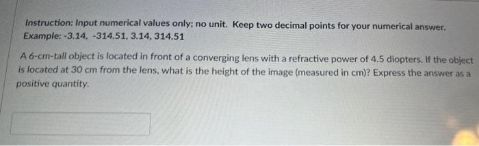 Solved Instruction: Input numerical values only; no unit. | Chegg.com