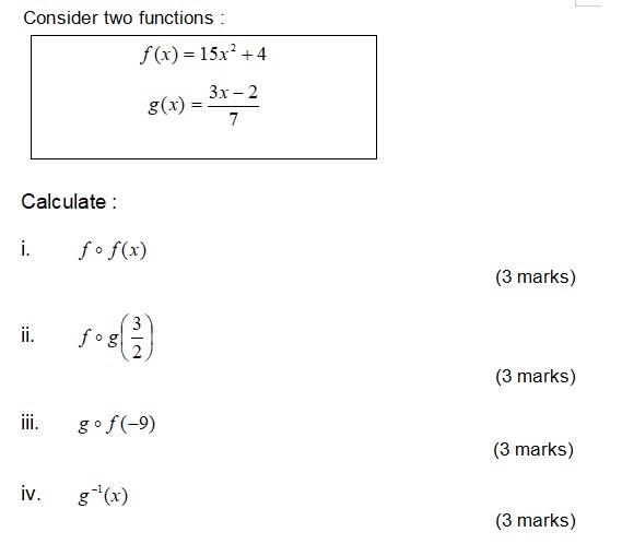 Solved Consider two functions : f(x)=15x2+4g(x)=73x−2 | Chegg.com