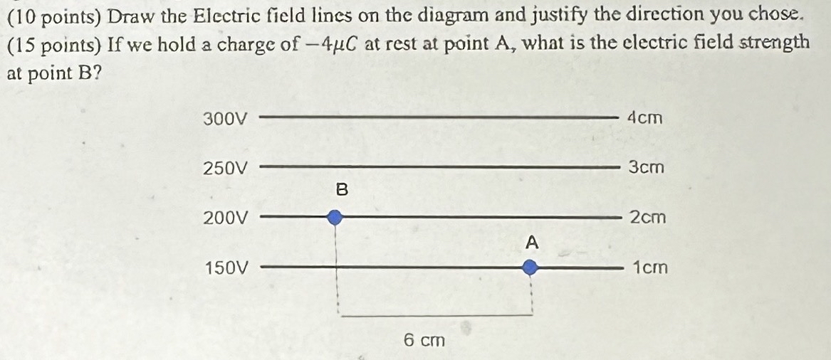 Solved (10 ﻿points) ﻿Draw the Electric field lines on the | Chegg.com