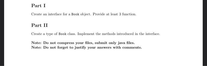 Solved Part I Create an interface for a Book object. Provide | Chegg.com