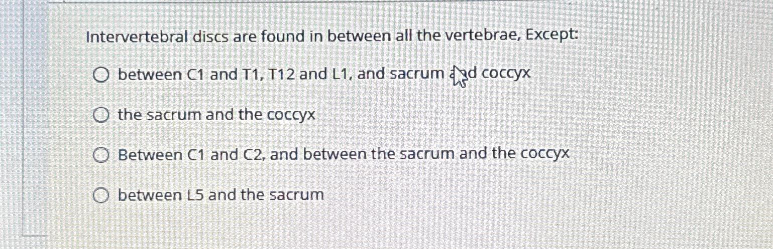 Solved Intervertebral discs are found in between all the | Chegg.com