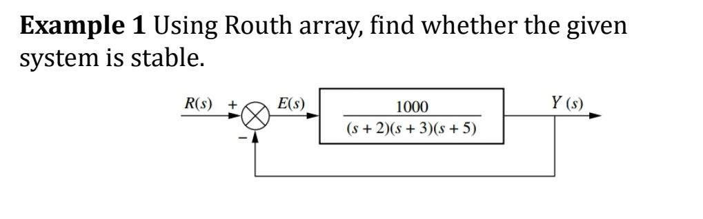 Solved Example 1 Using Routh array, find whether the given | Chegg.com