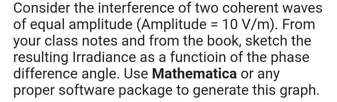 Solved Consider the interference of two coherent waves of | Chegg.com