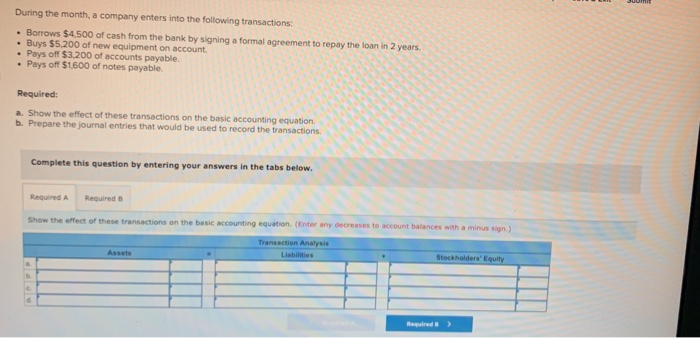 Solved During the month, a company enters into the following | Chegg.com