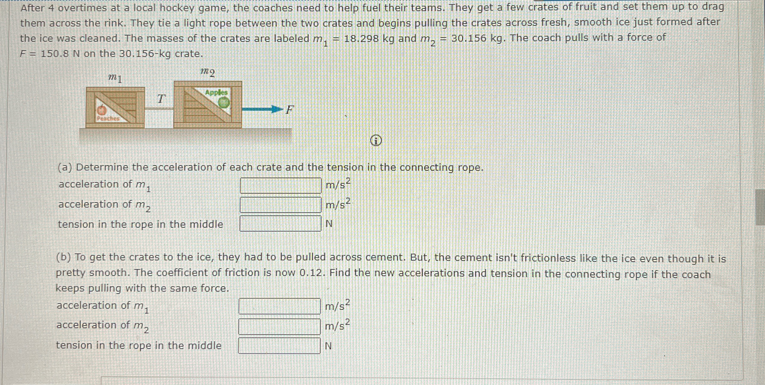 Solved (1)(a) ﻿Determine the acceleration of each crate and | Chegg.com