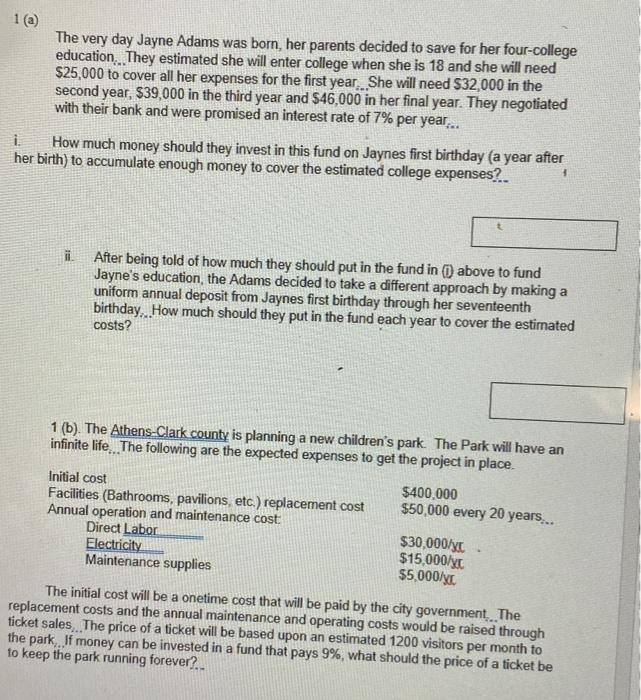 Solved 1@ The very day Jayne Adams was born, her parents | Chegg.com